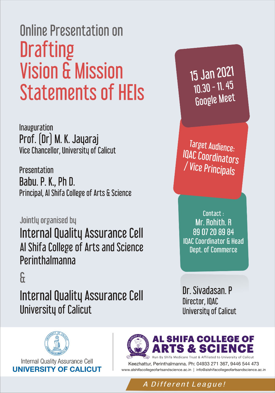 On Line Presentation on Drafting Vision and Mission Statements for HEI ...